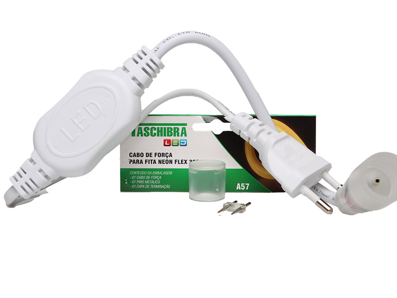 A57 CABO DE FORÇA P/ FITA LED TASCHIBRA NEON FLEX 360° 1PÇ